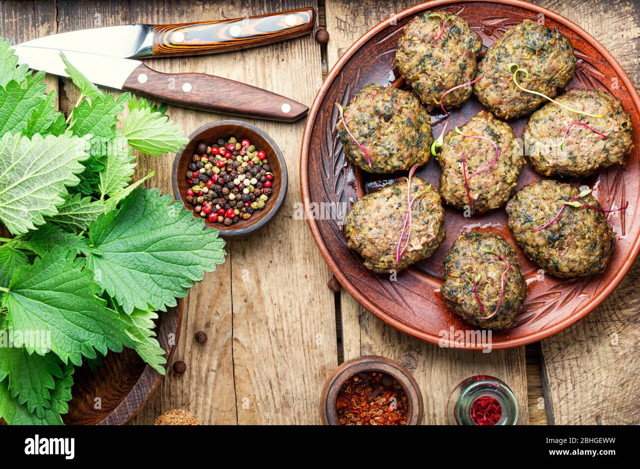 Appetizing homemade nettle meatballs cooked in the oven Stock Photo - Alamy