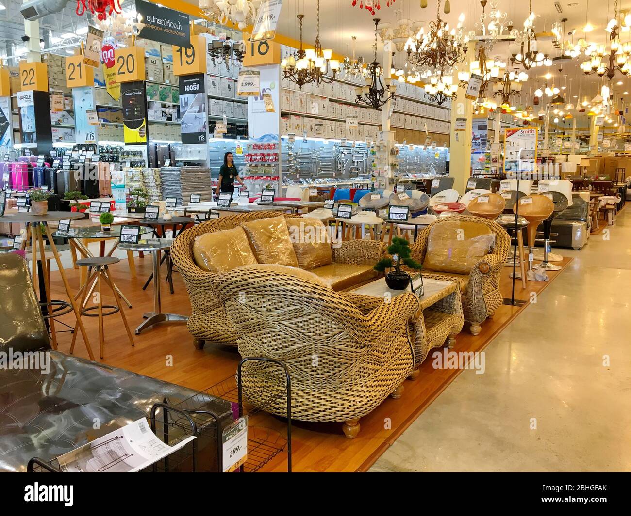 The many couches in Global House Hardware store in Thailand with a lot ...