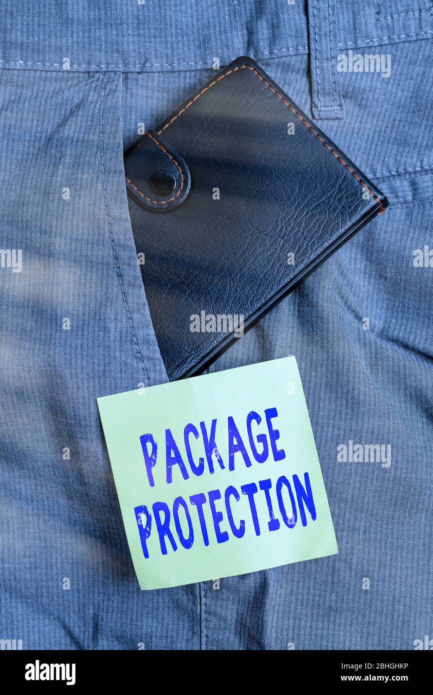 Writing note showing Package Protection. Business concept for Wrapping ...