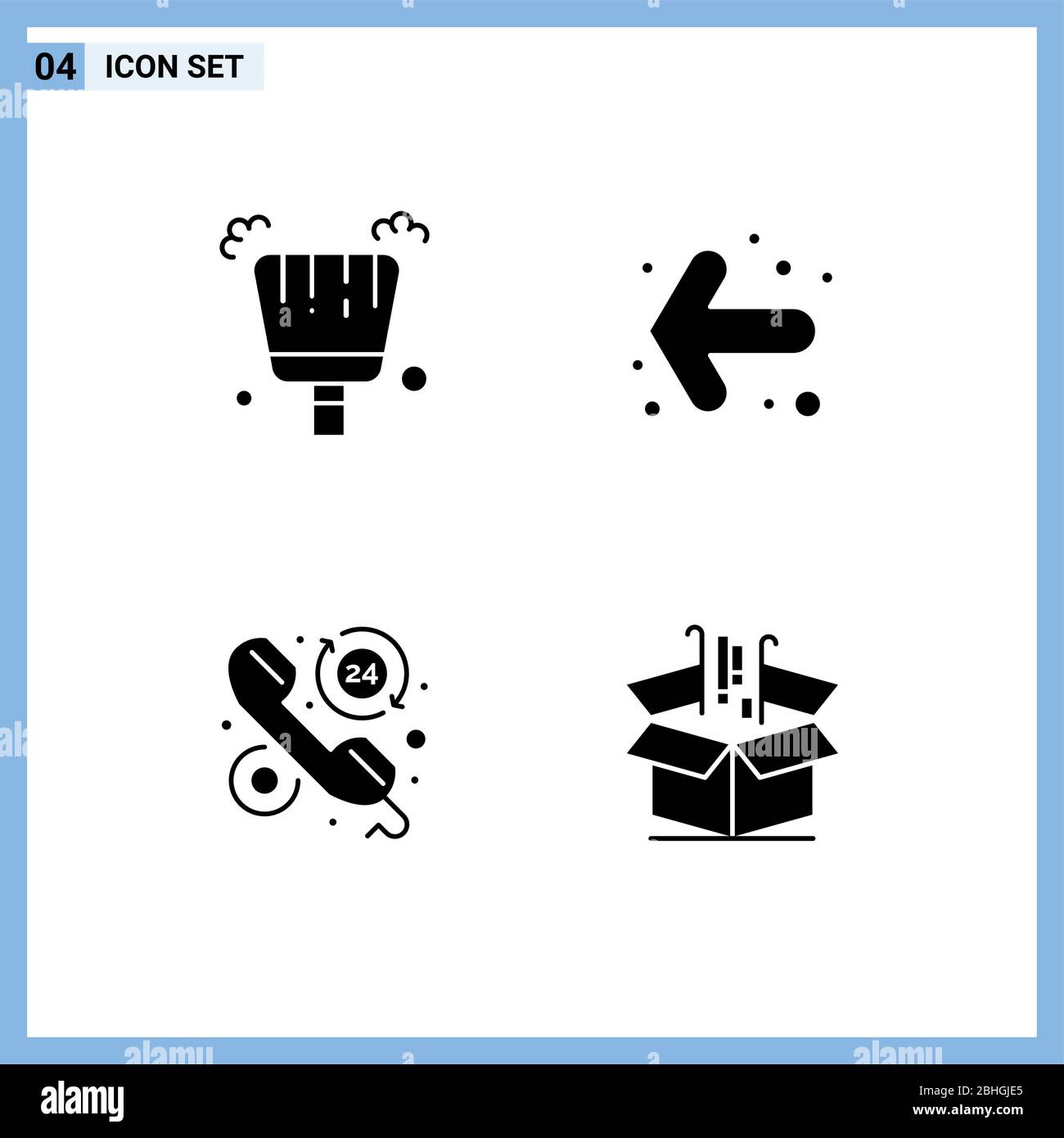 4 Universal Solid Glyph Signs Symbols of broom, hours, arrow, customer ...