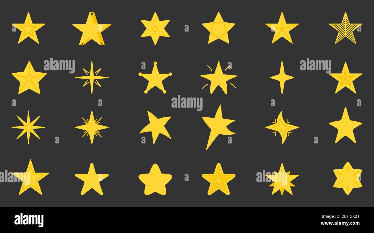 Set of yellow star icons. Collection flat simple graphic starry element ...