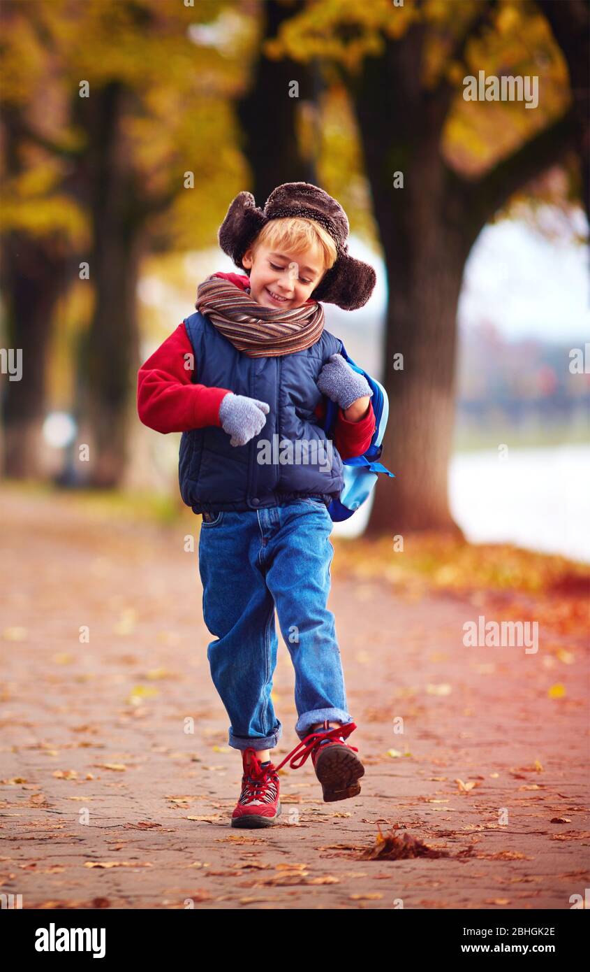 Boy jumping autumn leaves hi-res stock photography and images - Alamy