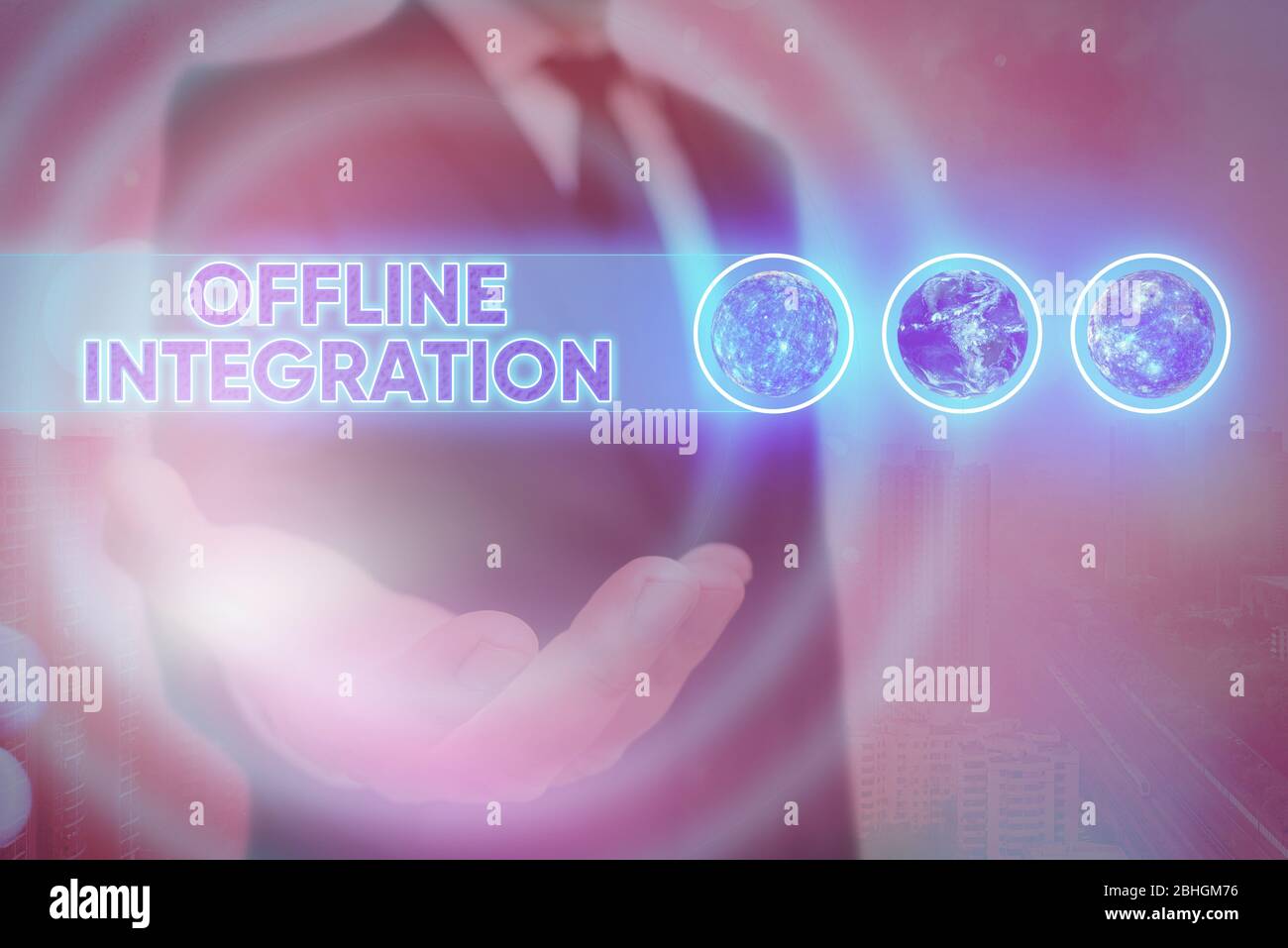 Word writing text Offline Integration. Business photo showcasing First ...