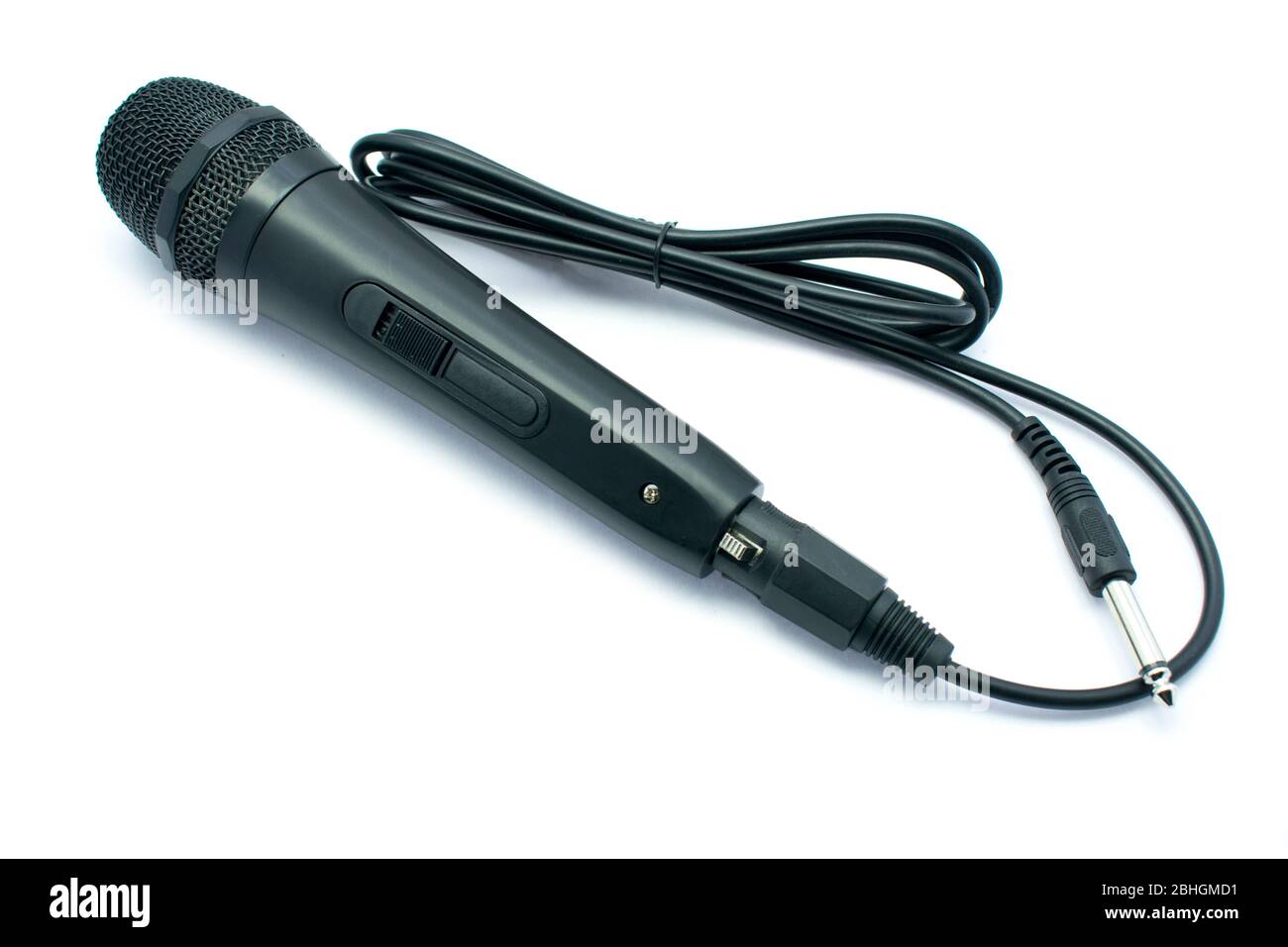 The image of wired cordless Microphone Mic DJ singing Isolated on white ...