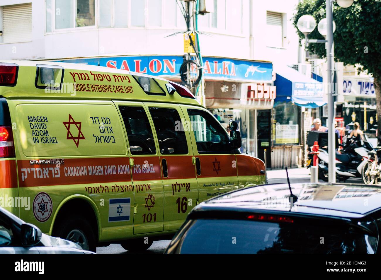 Tel Aviv Israel June 13, 2019 View of a Israeli ambulance rolling in ...