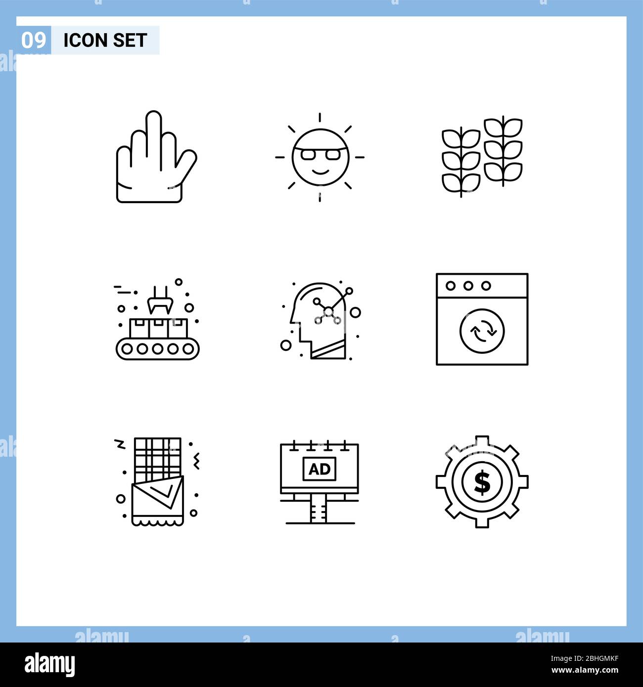 Set of 9 Modern UI Icons Symbols Signs for positive, production line ...