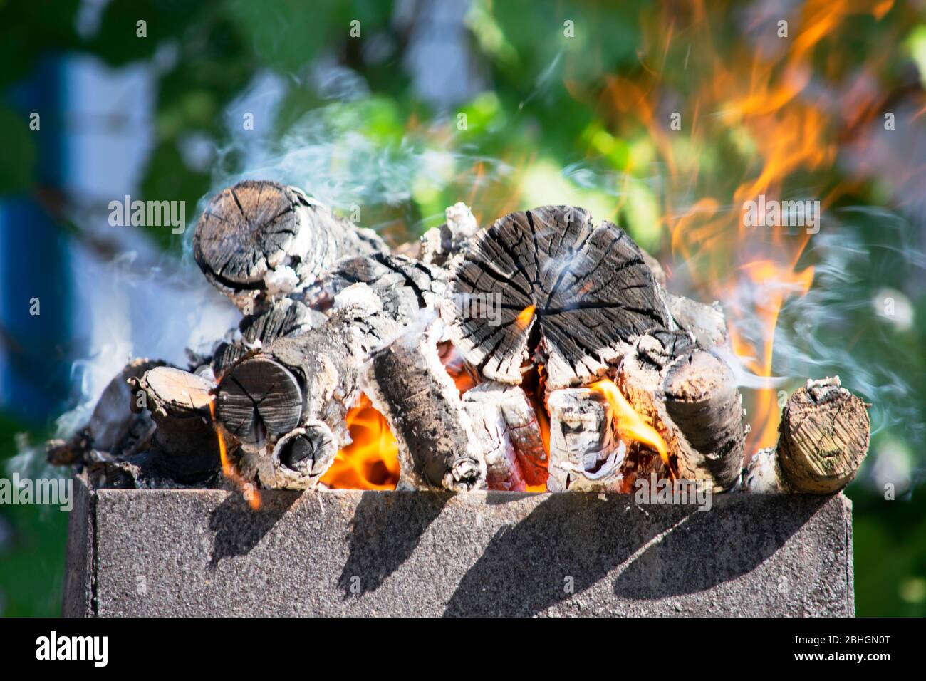 firewood burning on the brazier brazier, fire, coals, background Stock ...