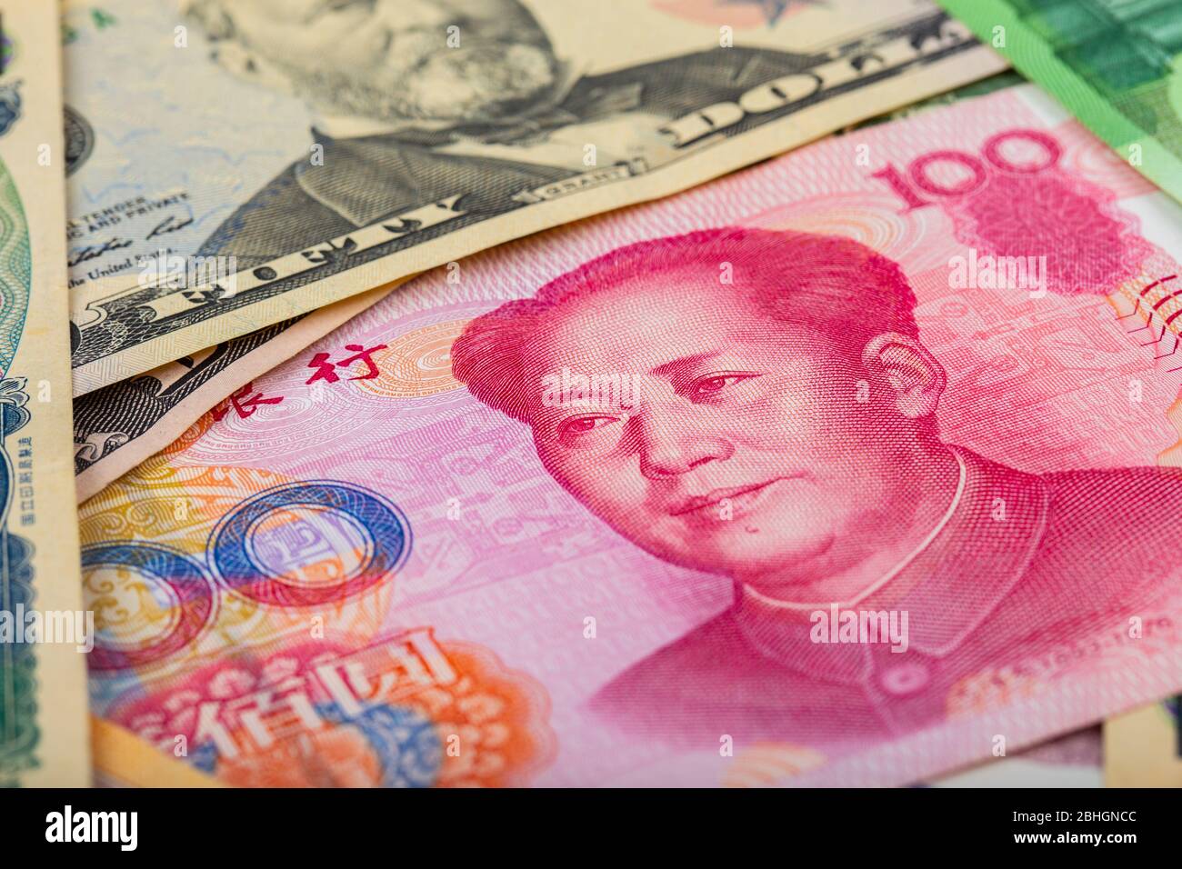 Close-up portrait of China 1st Chairman Mao Zedong on Chinese Bank Note ...