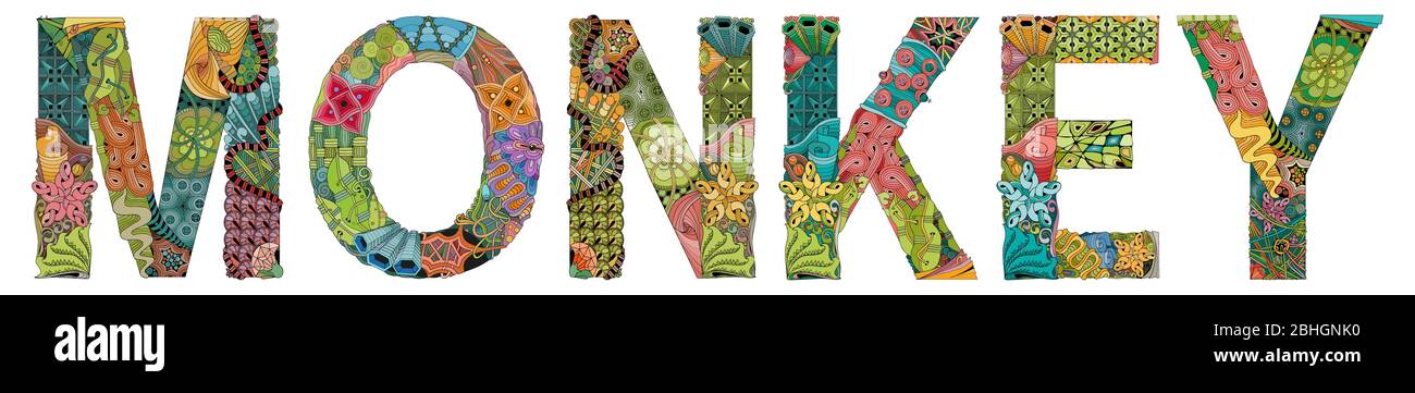 Word monkey. Vector zentangle object for decoration Stock Vector Image ...