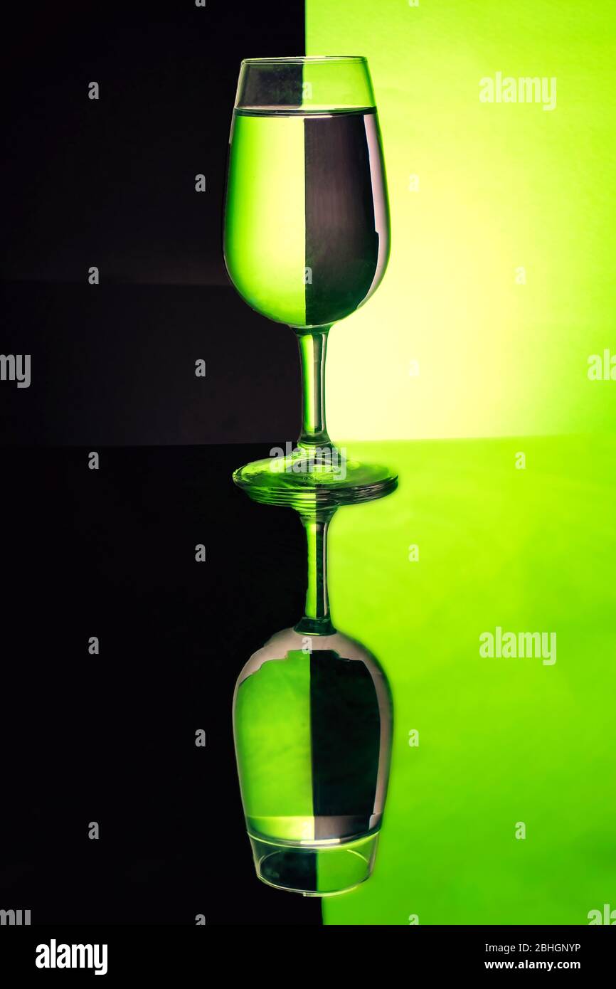 A glass, two colours ,distortion and refraction of light with ...