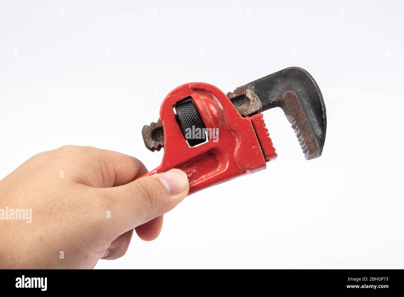 pipe monkey wrench on a white background Stock Photo - Alamy