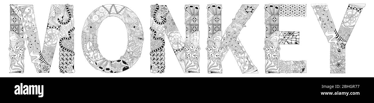 Word monkey. Vector zentangle object for coloring Stock Vector Image ...