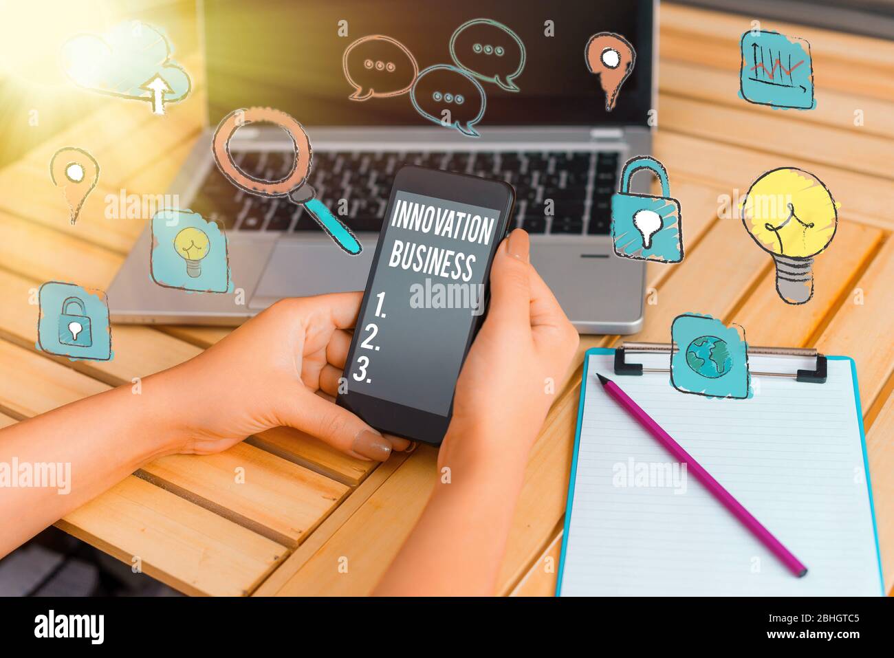 Writing note showing Innovation Business. Business concept for ...