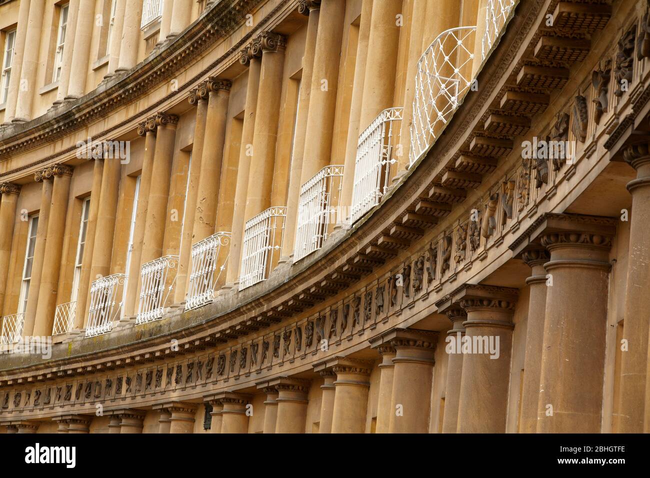 Stone columns and detailing on the front facade of Bath crescent Stock ...