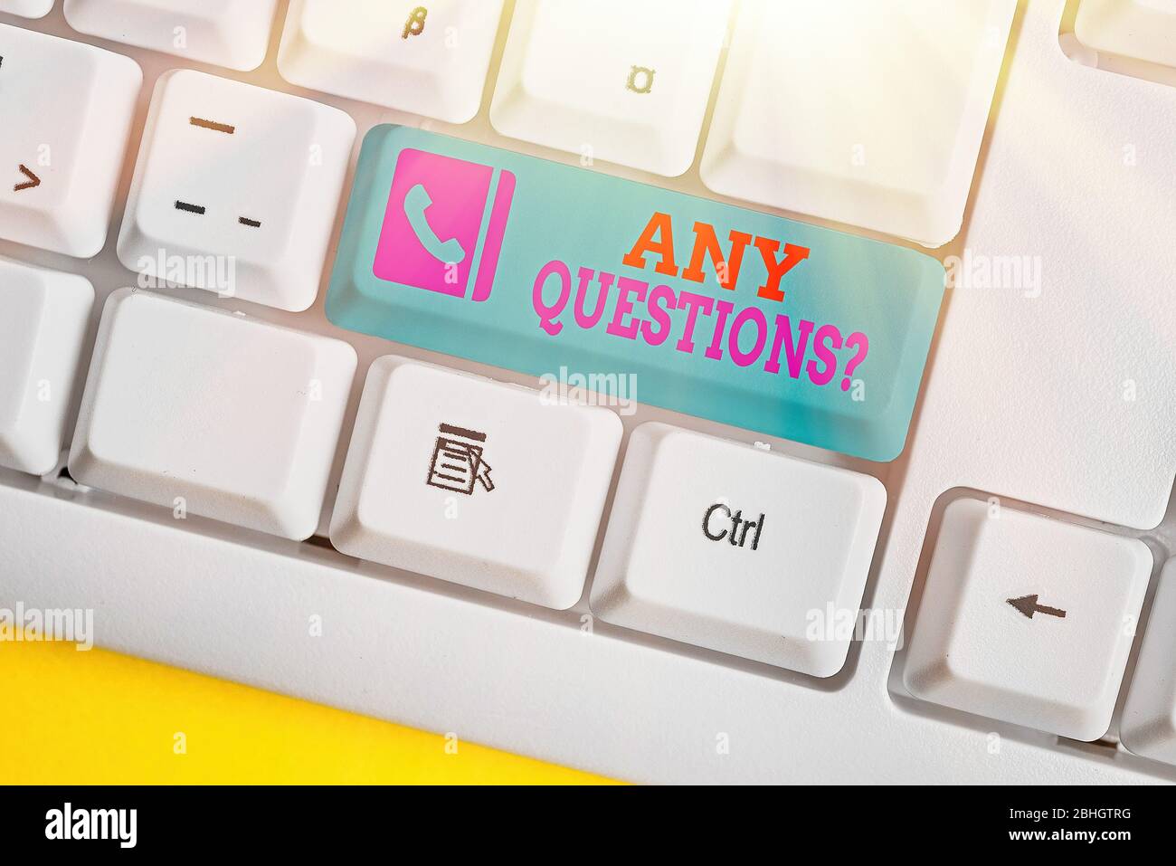 Writing note showing Any Questions Question. Business concept for ...