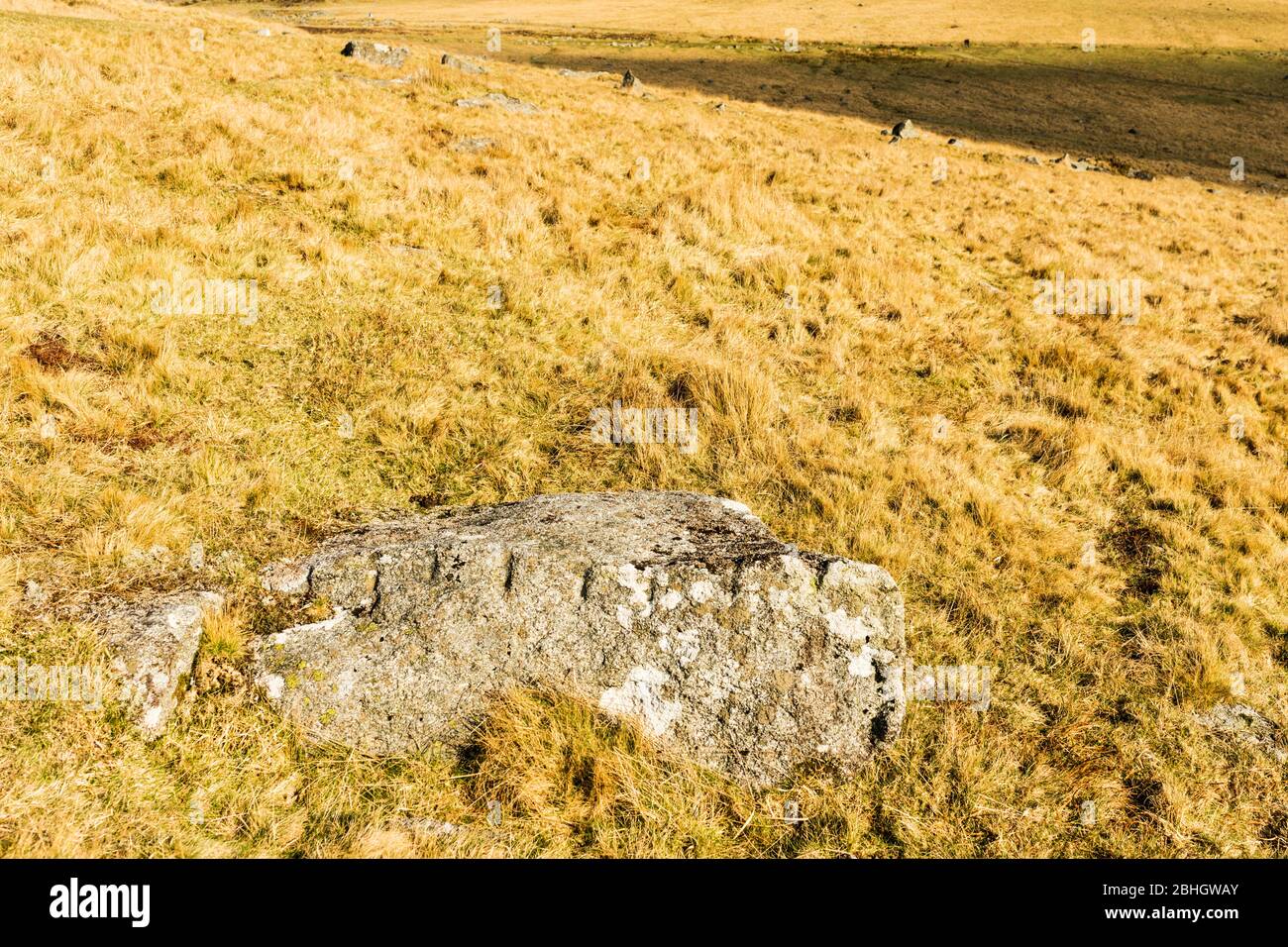 Piece of quarried Dartmoor granite, showing marks from the 'feather and ...