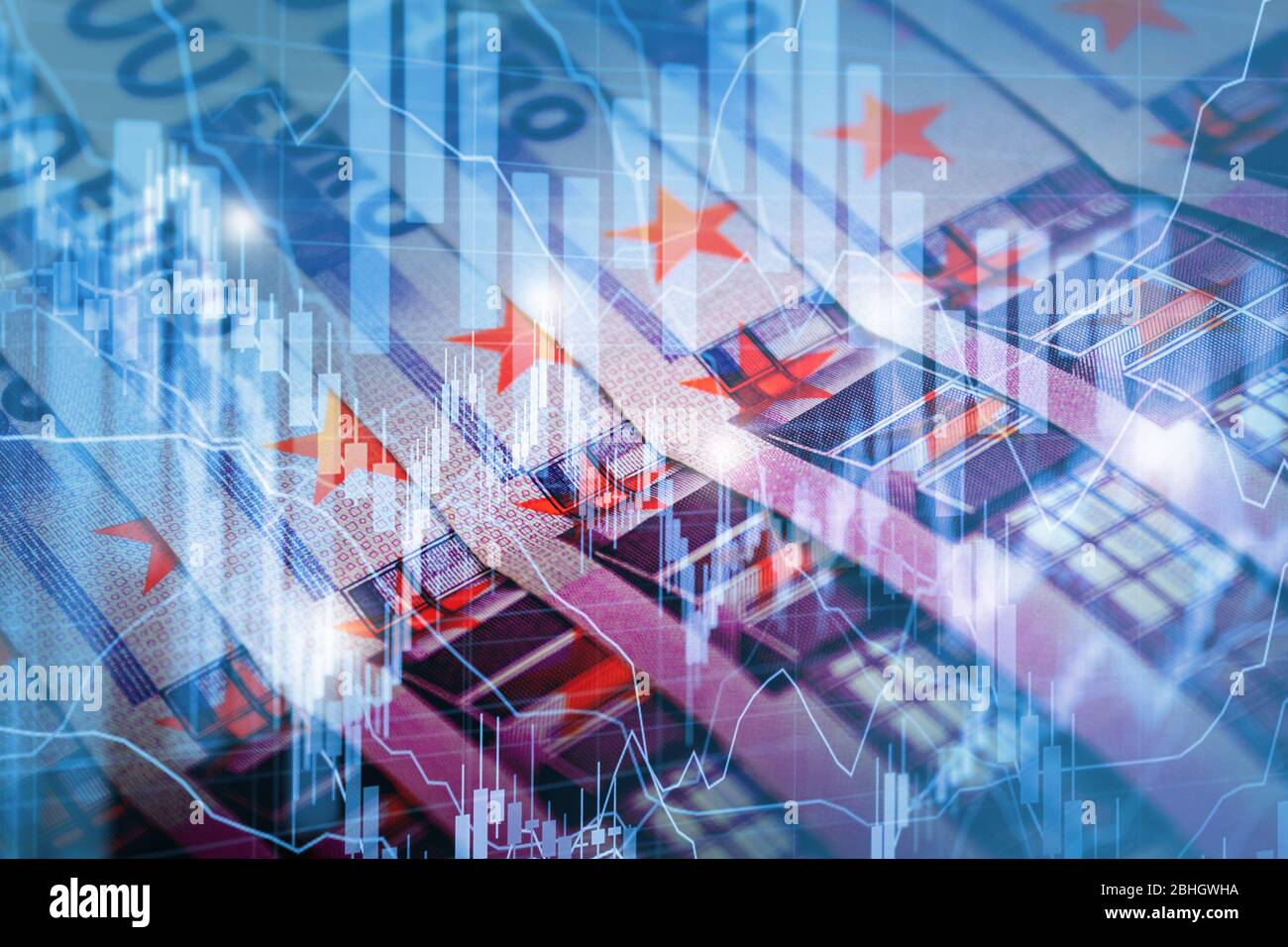 european currency concept - euro bills and stock market charts Stock ...