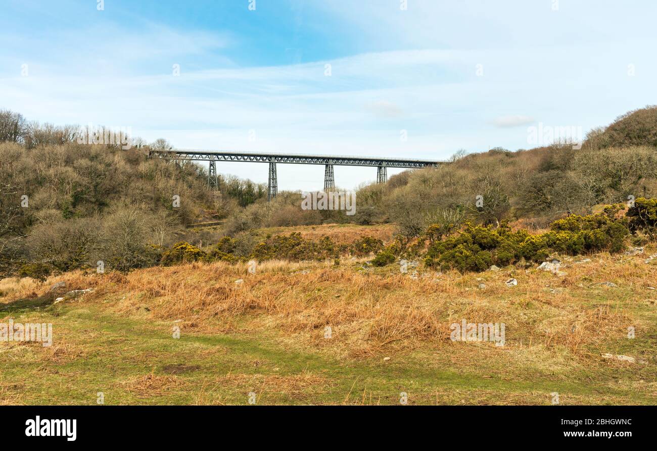 The disused Meldon railway viaduct (1874) carried the London and South ...