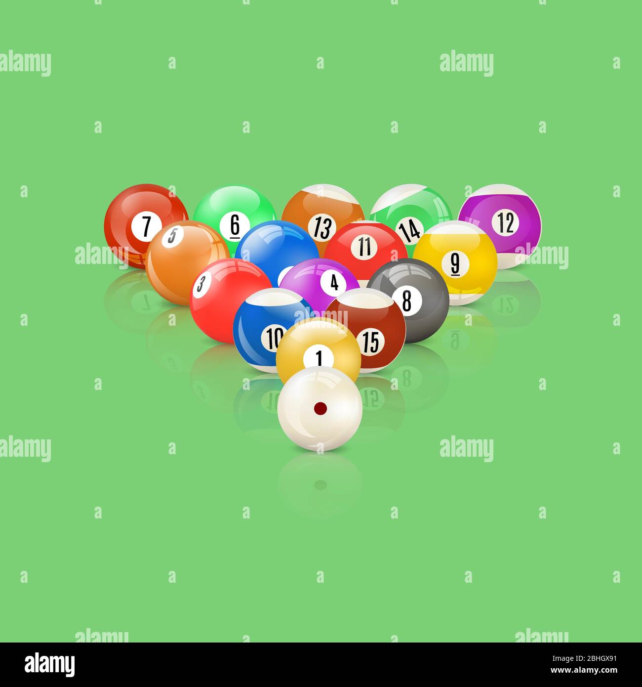 Set of 3D glossy snooker balls with mirror reflection, vector ...