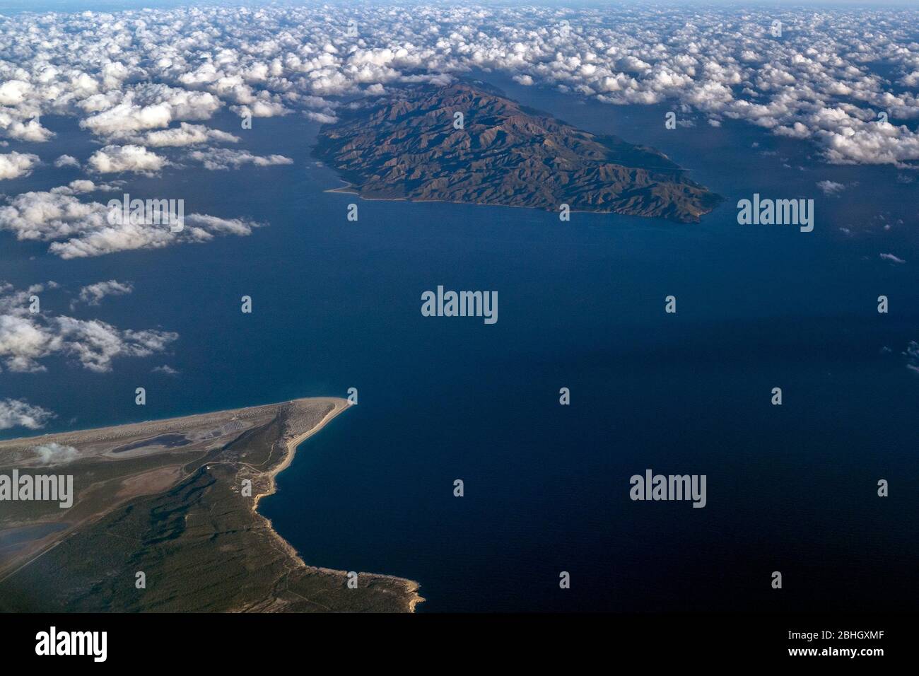 Cerralvo jacques cousteau island Mexico Baja California Sur aerial view ...