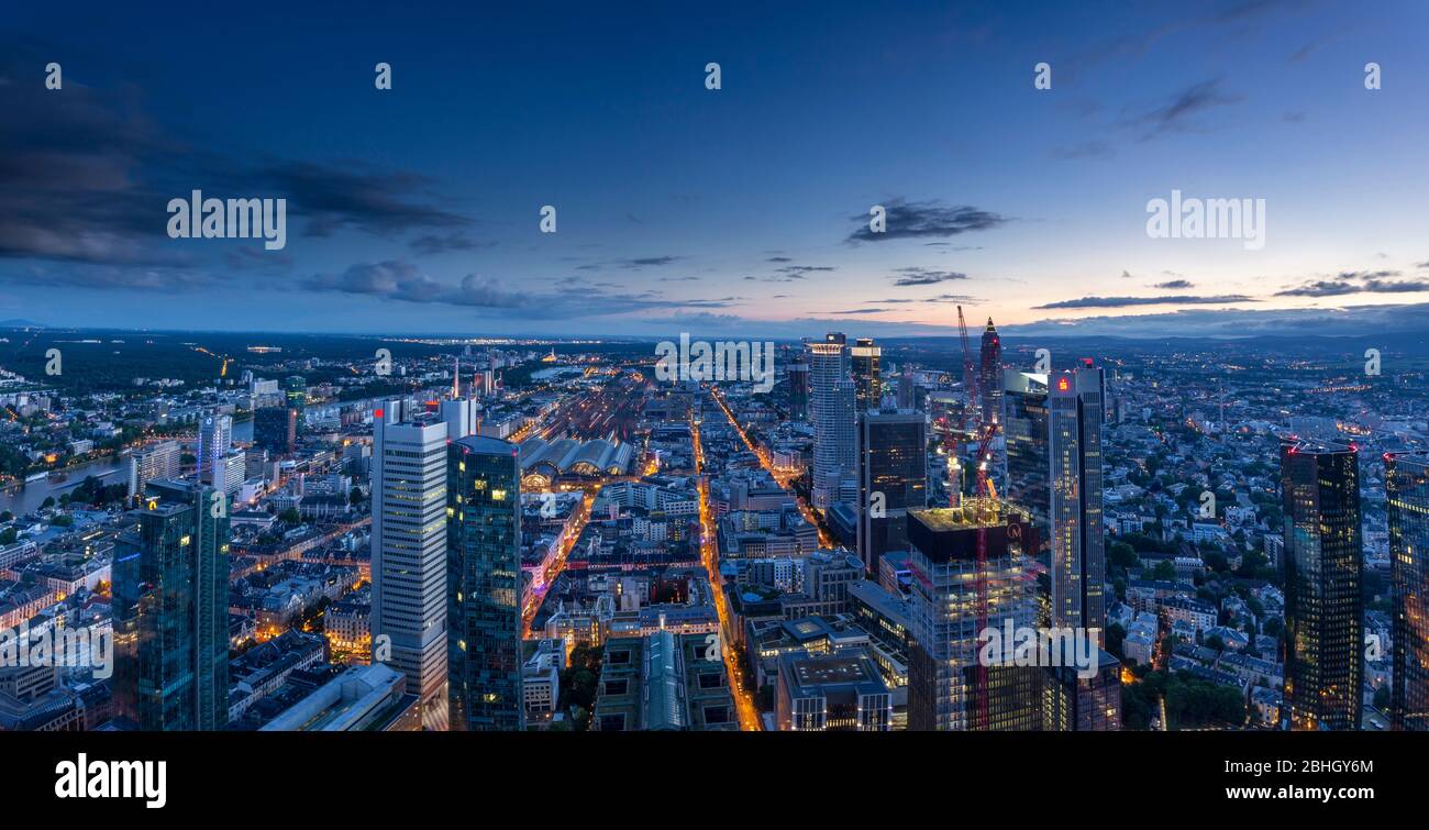Frankfurt city view from Main Tower showing the financial district and ...