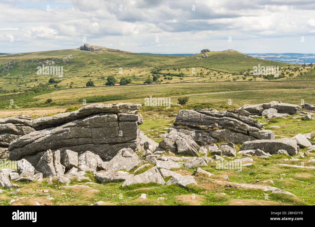 Saddle Tor and Haytor Rocks, seen from Top Tor, near Widecombe ...