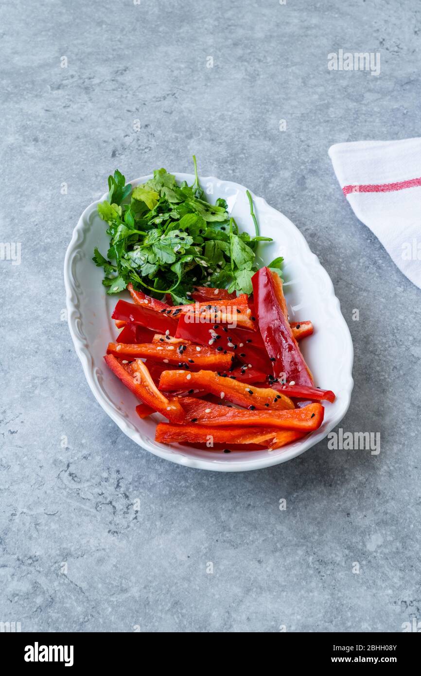 Antioxidant Salad Julienne Sliced Red Bell Pepper Slices and Parsley ...