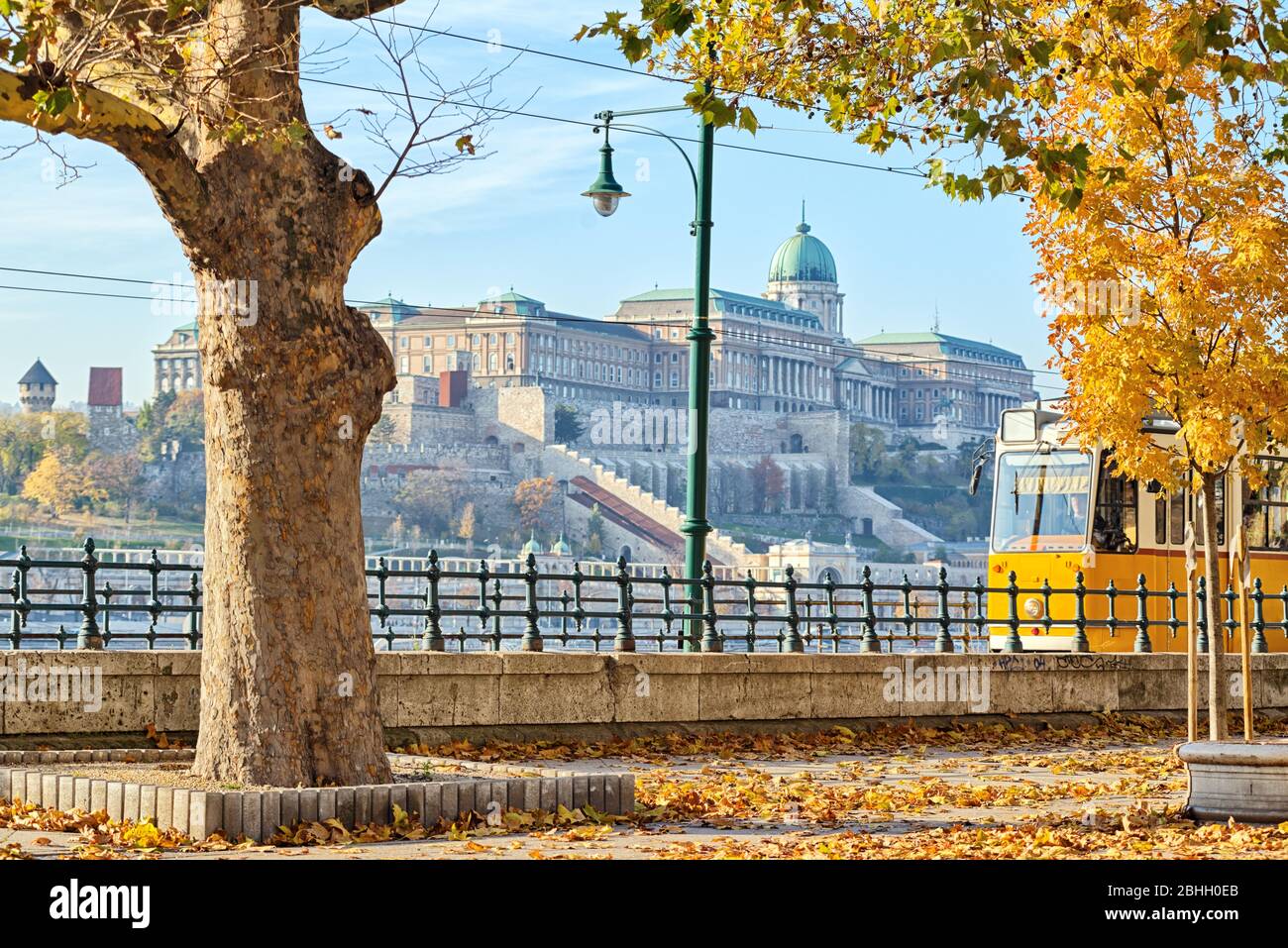 Royal Palace of Buda view from riverfront promenade in autumn Stock ...