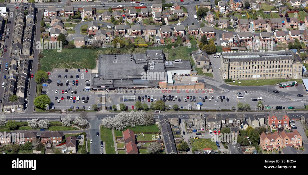 aerial view of the Tesco Superstore & Buttershaw Mills on Halifax Road ...
