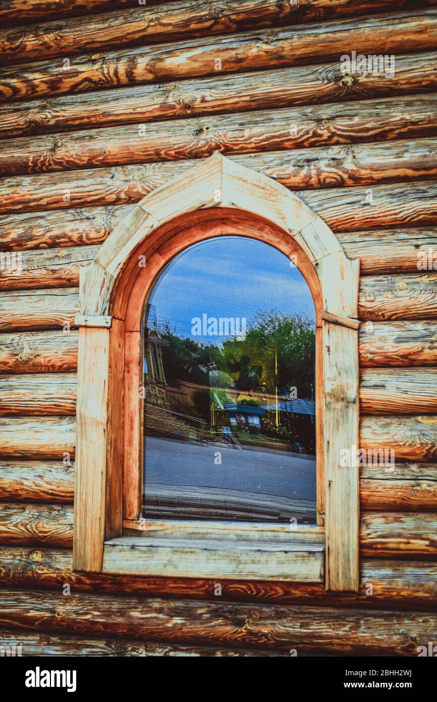 Window in a wooden old house, toned Stock Photo - Alamy