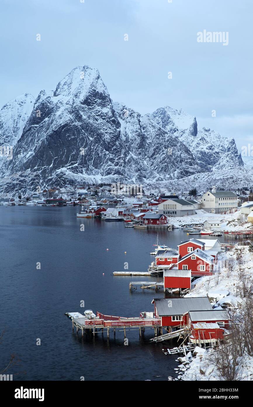 The fishing port of Reine in Winter in the Lofoten Islands, Norway ...
