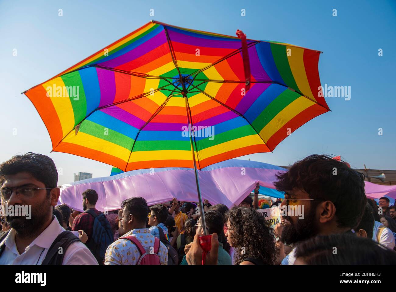Mumbai / India 01 February 2020 LGBT community member holding rainbow ...