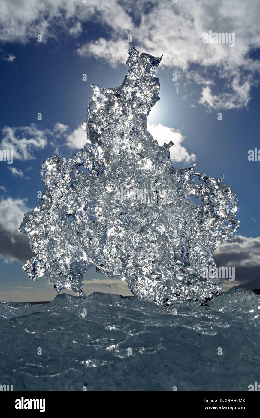 Natural ice sculpture at Jokulsarlon ice lagoon in South Iceland Stock ...