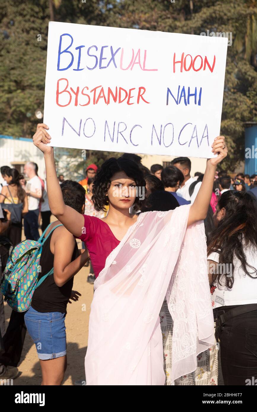 Mumbai / India 01 February 2020 LGBT supporters girl holding poster ...