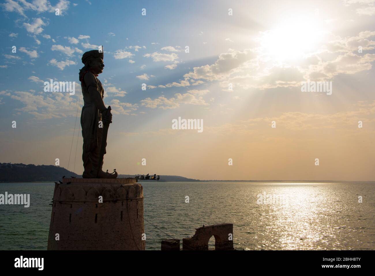 Bhopal / India 11 March 2019 Statue of king raja bhoj in upper lake ...