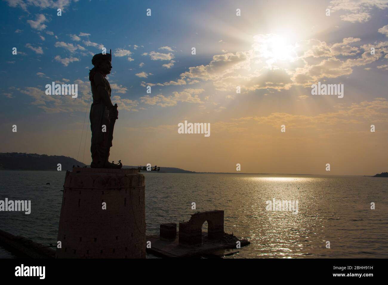 Bhopal / India 11 March 2019 Statue of king raja bhoj in upper lake ...