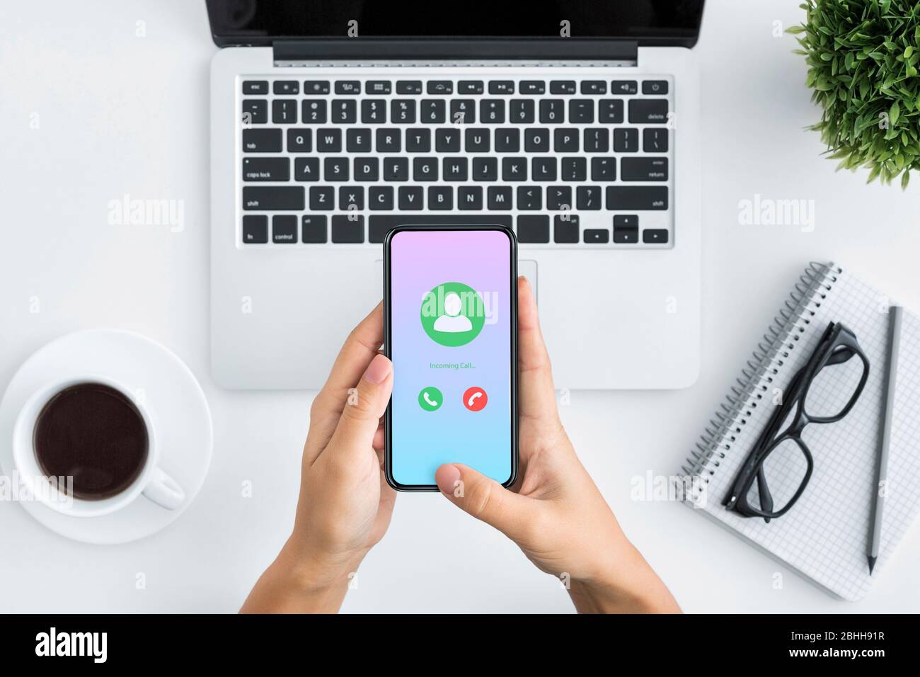Top View of Incoming Call Communication Connect Stock Photo - Alamy