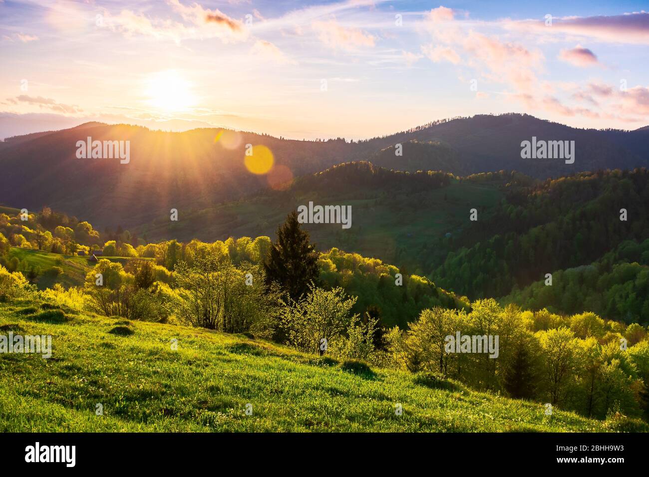countryside scenery in mountains at sunset. beautiful landscape of ...