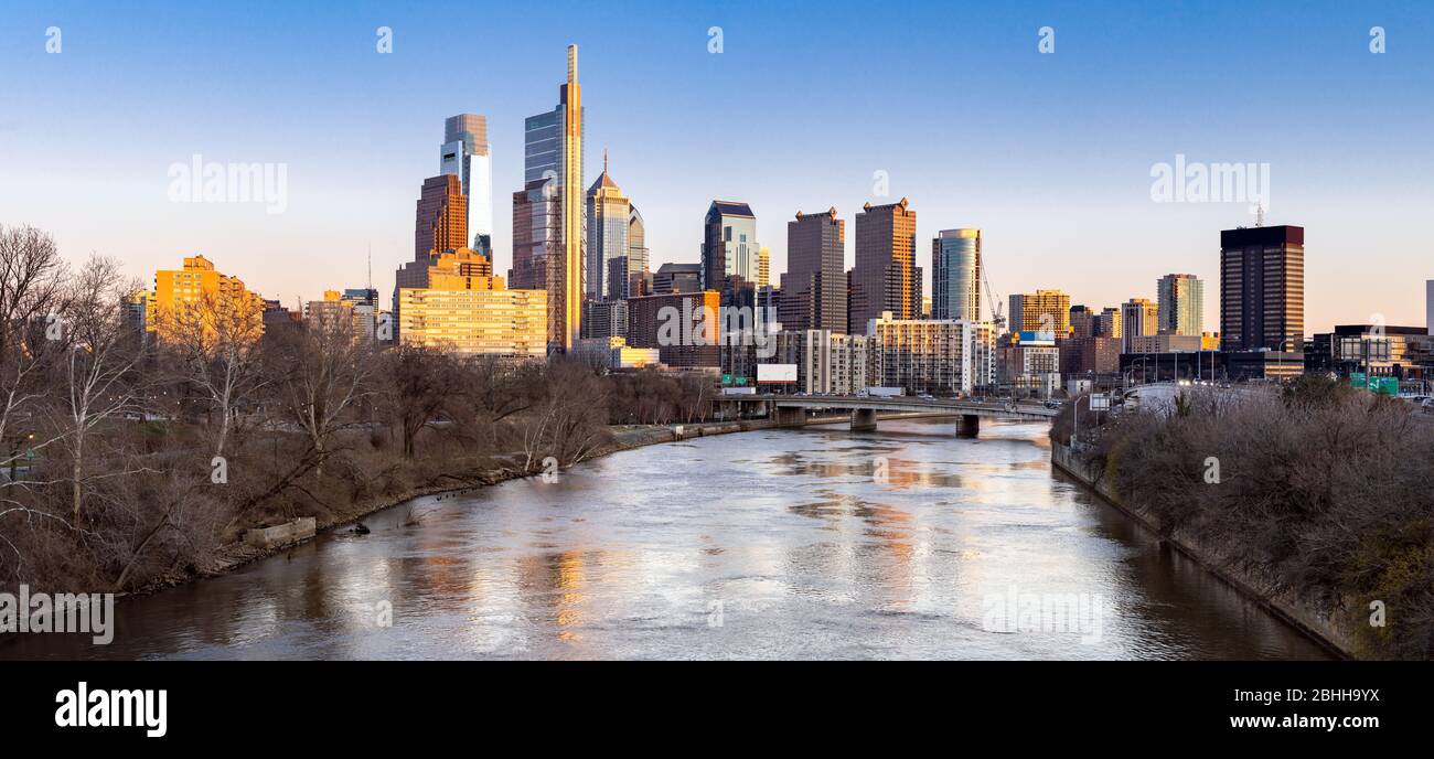 Panorama cityscape of Philadelphia skyscraper Skylines building sunset ...