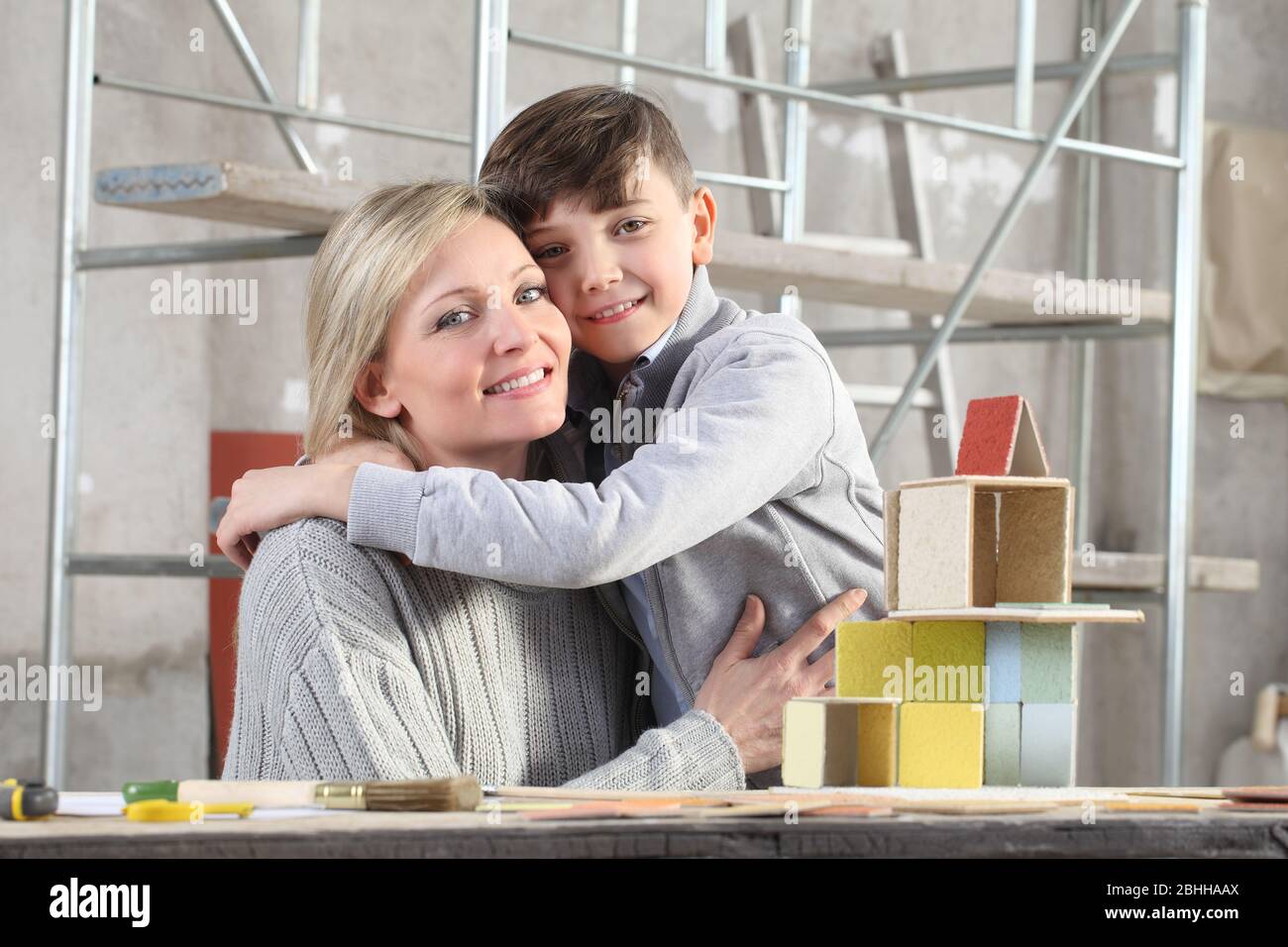 Children family house construction site hi-res stock photography and ...