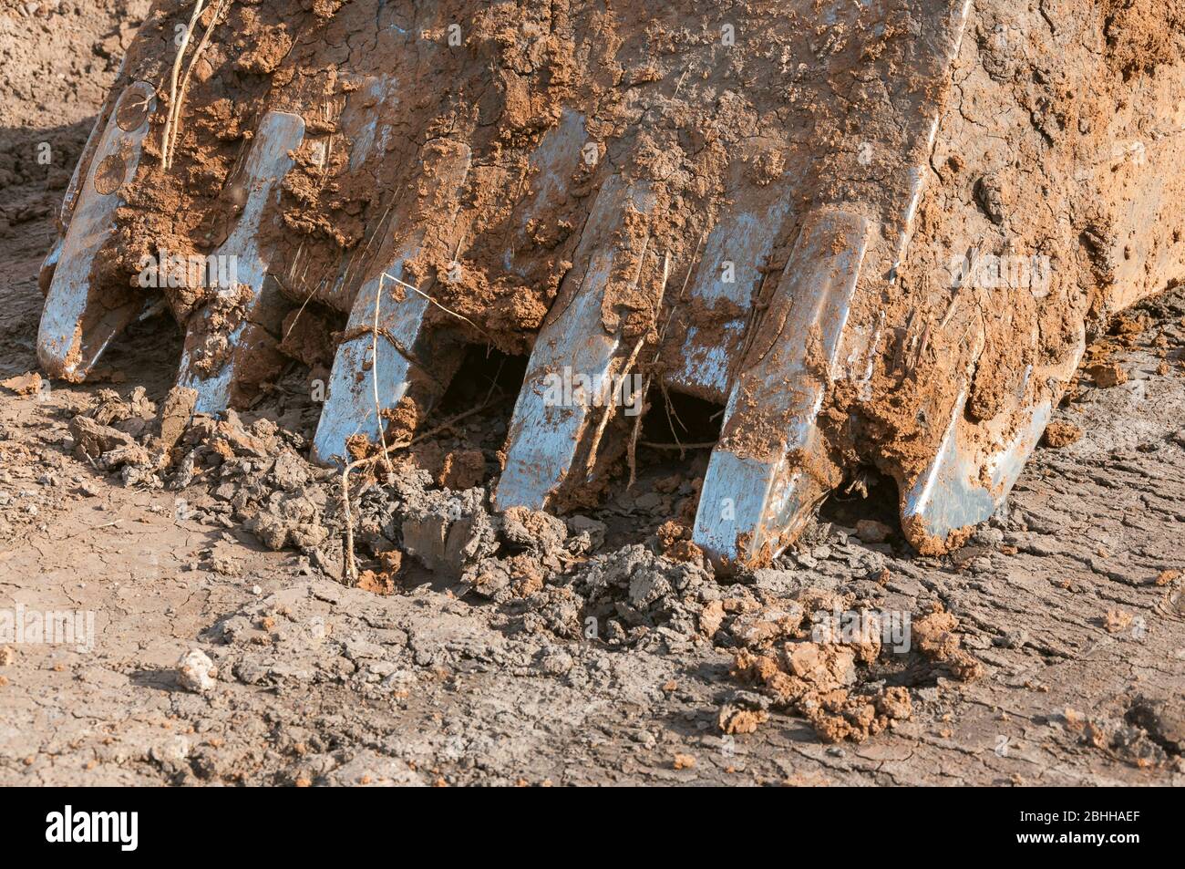 Excavator machine bucket. Construction equipment. Large tracked ...