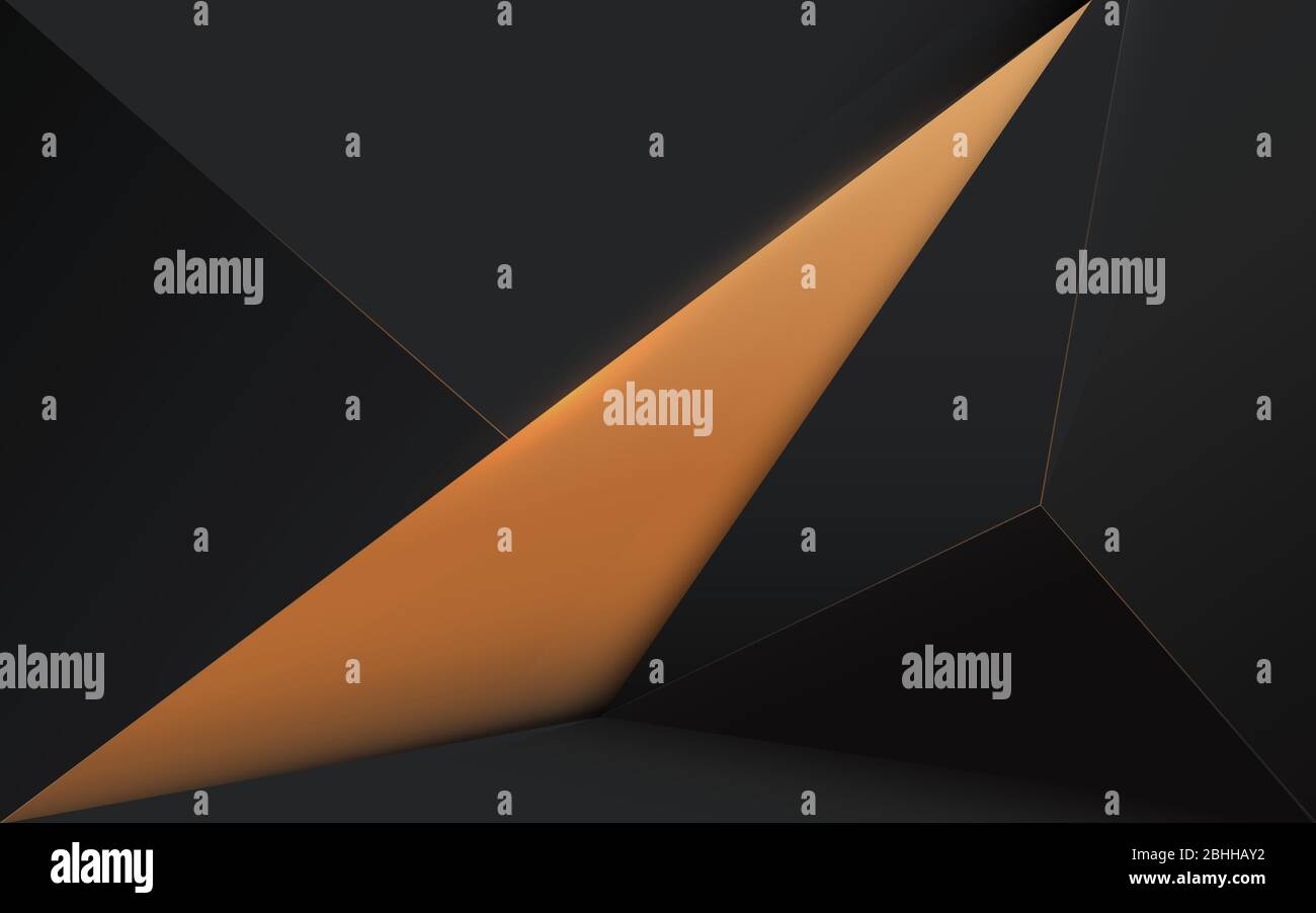 Abstract 3d simple modern low polygon background. Black and gold luxury ...