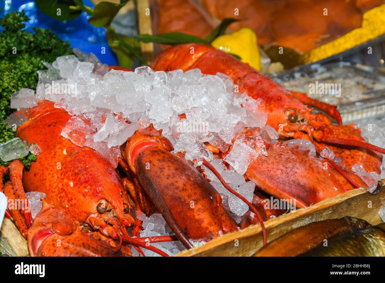 Seafood on ice at the fish market Stock Photo - Alamy