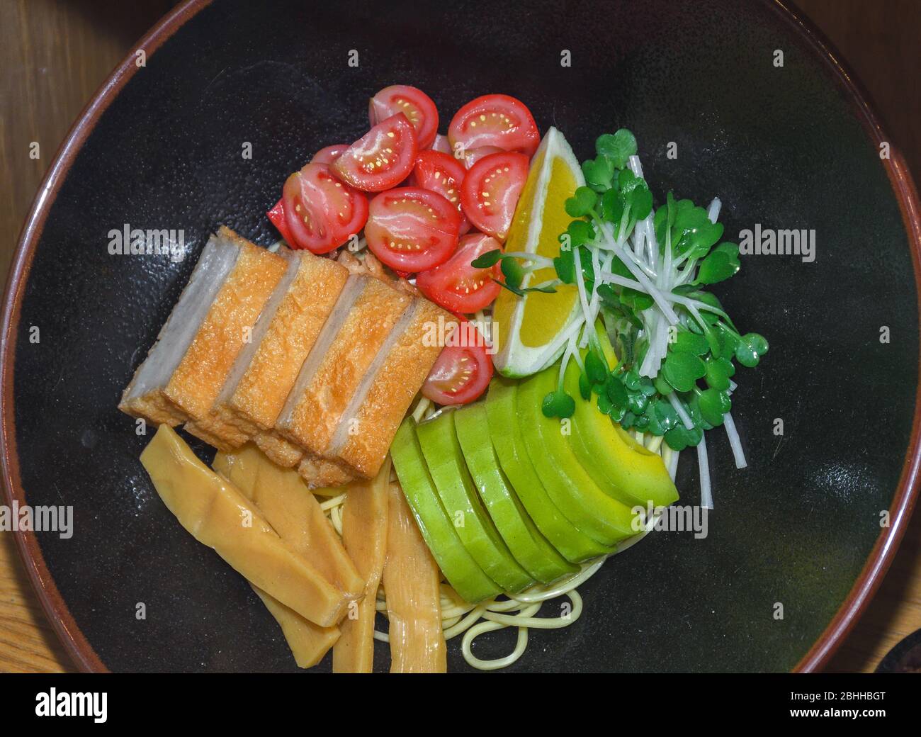 Fake japanese ramen soup bowls presentation at a restaurant menu ...
