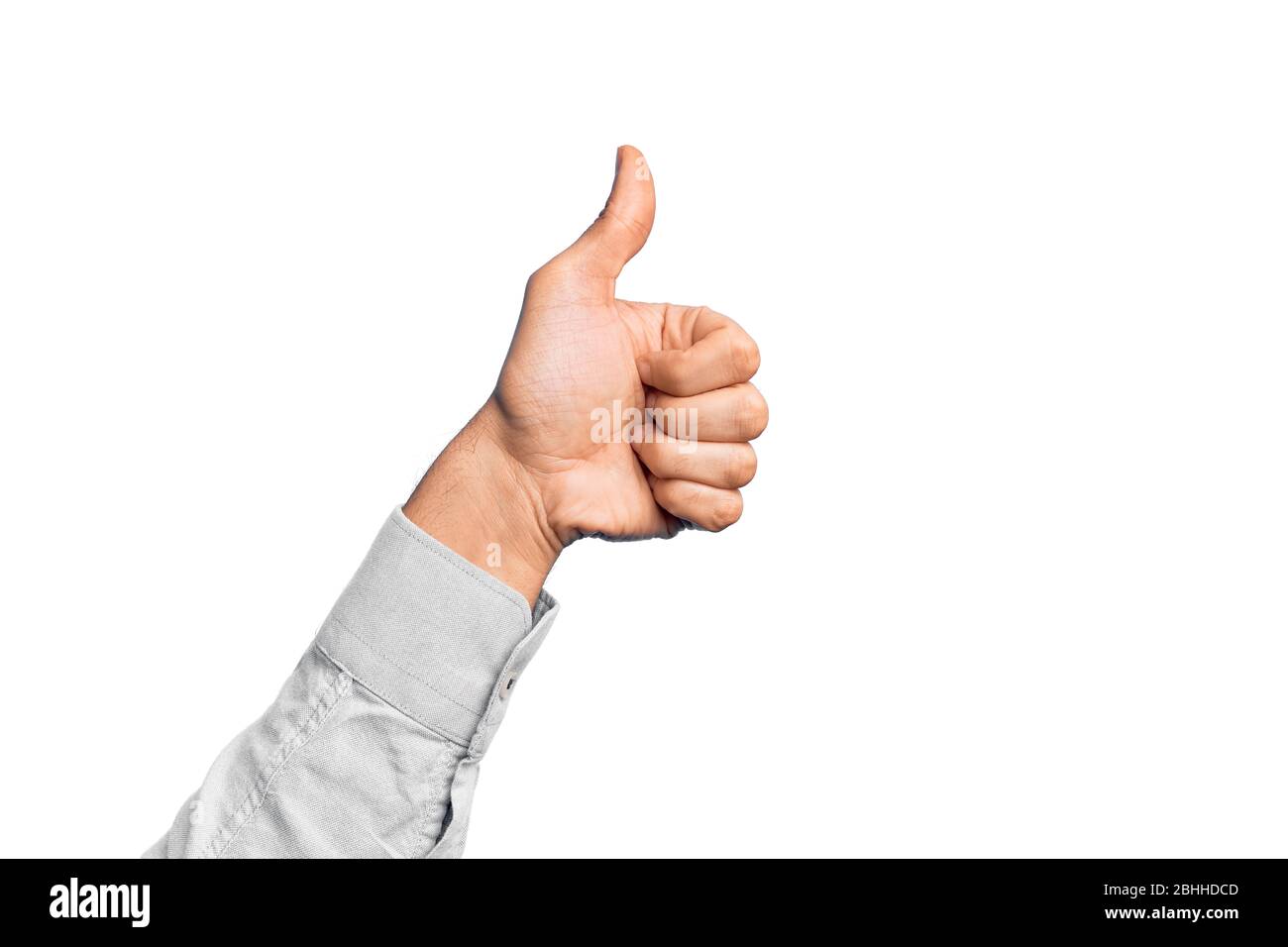 Hand of caucasian young man showing fingers over isolated white ...