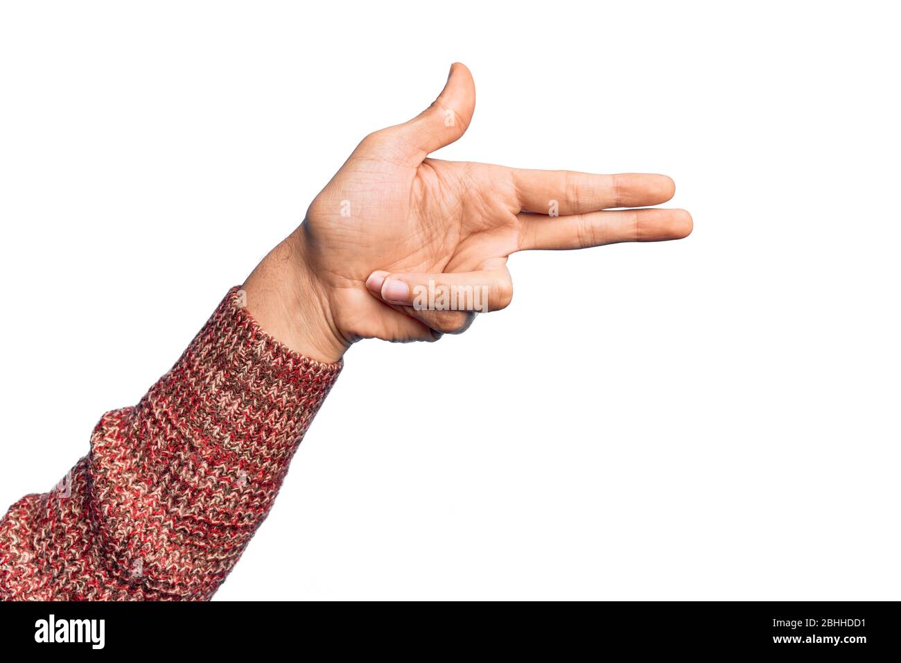 Hand of caucasian young man showing fingers over isolated white ...