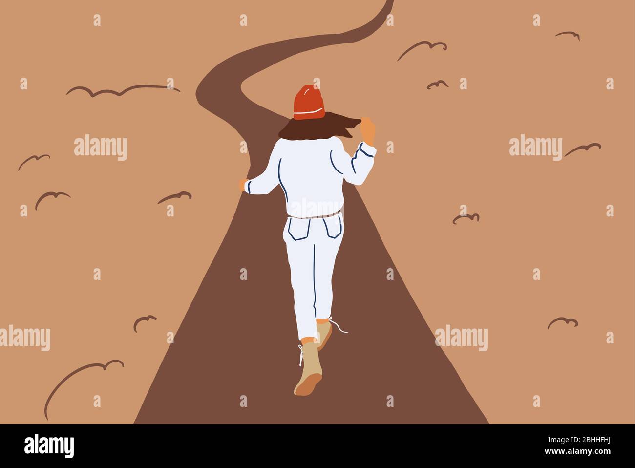 Woman running on a wavy footpath while travel. Concept of a carefree ...