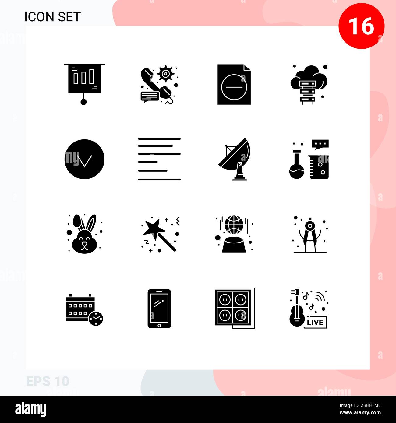 User Interface Pack of 16 Basic Solid Glyphs of circle, technology, message, storage, cloud ...