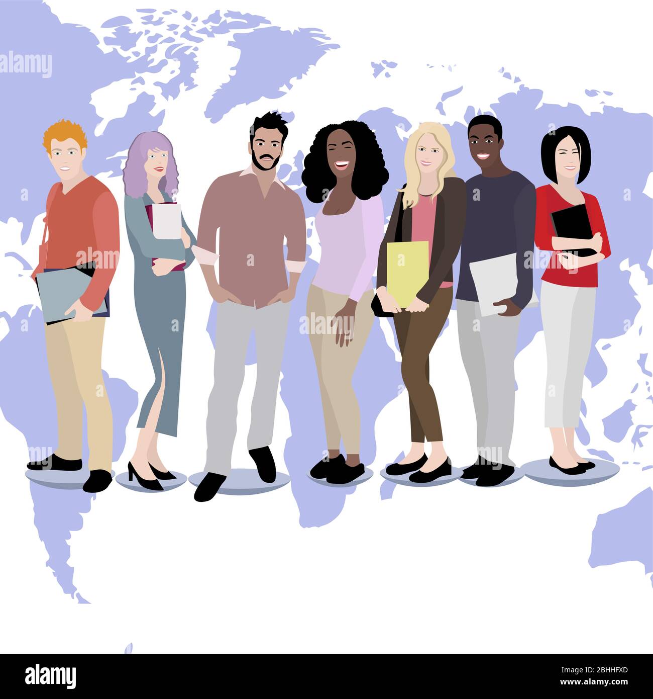 International students boy and girl on world map background ...