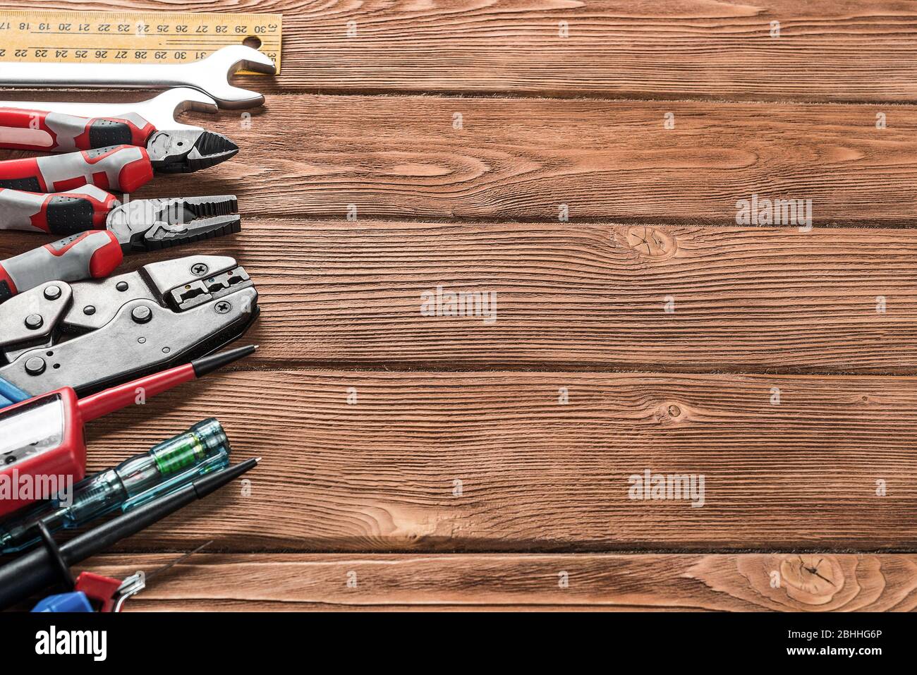Instruments on wooden table Stock Photo - Alamy